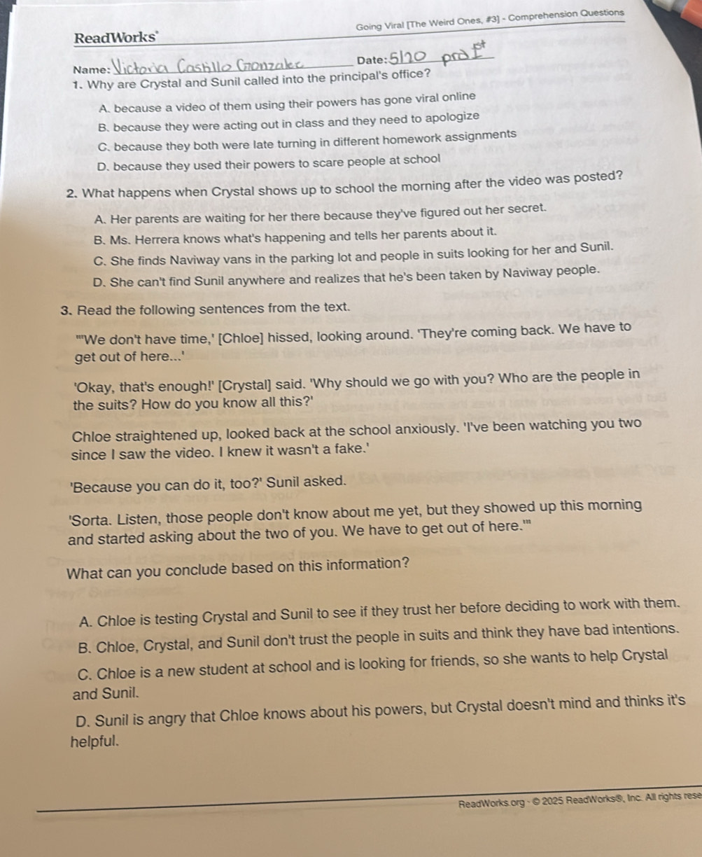 Solved: ReadWorks' Going Viral [The Weird Ones, #3] - Comprehension ...