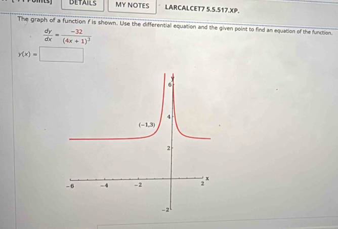 Solved: DETAILS MY NOTES LARCALCET7 5.5.517.XP. The graph of a function ...