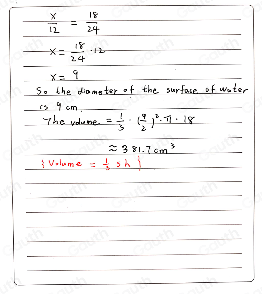 Solved: A conical vessel has a height of 24 cm. and a base diameter of ...