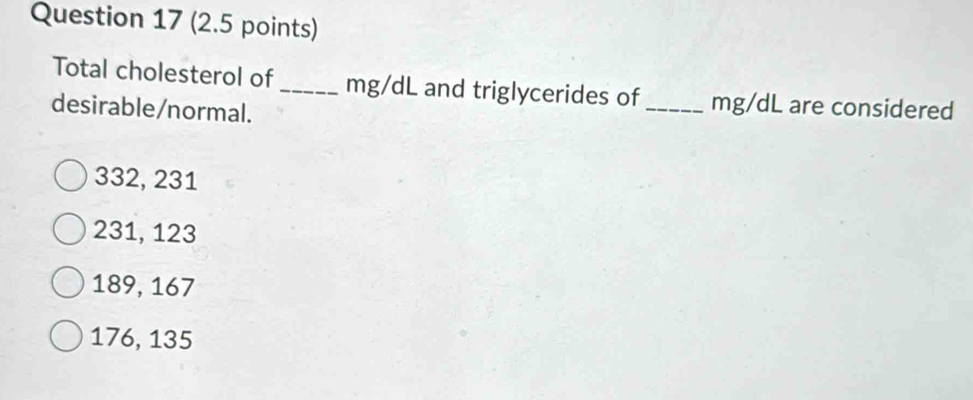 Solved: Total cholesterol of_ mg/dL and triglycerides of_ mg/dL are ...