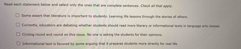 Solved: Read each statement below and select only the ones that are ... Solved: Read each statement below and select only the ones that are ...
