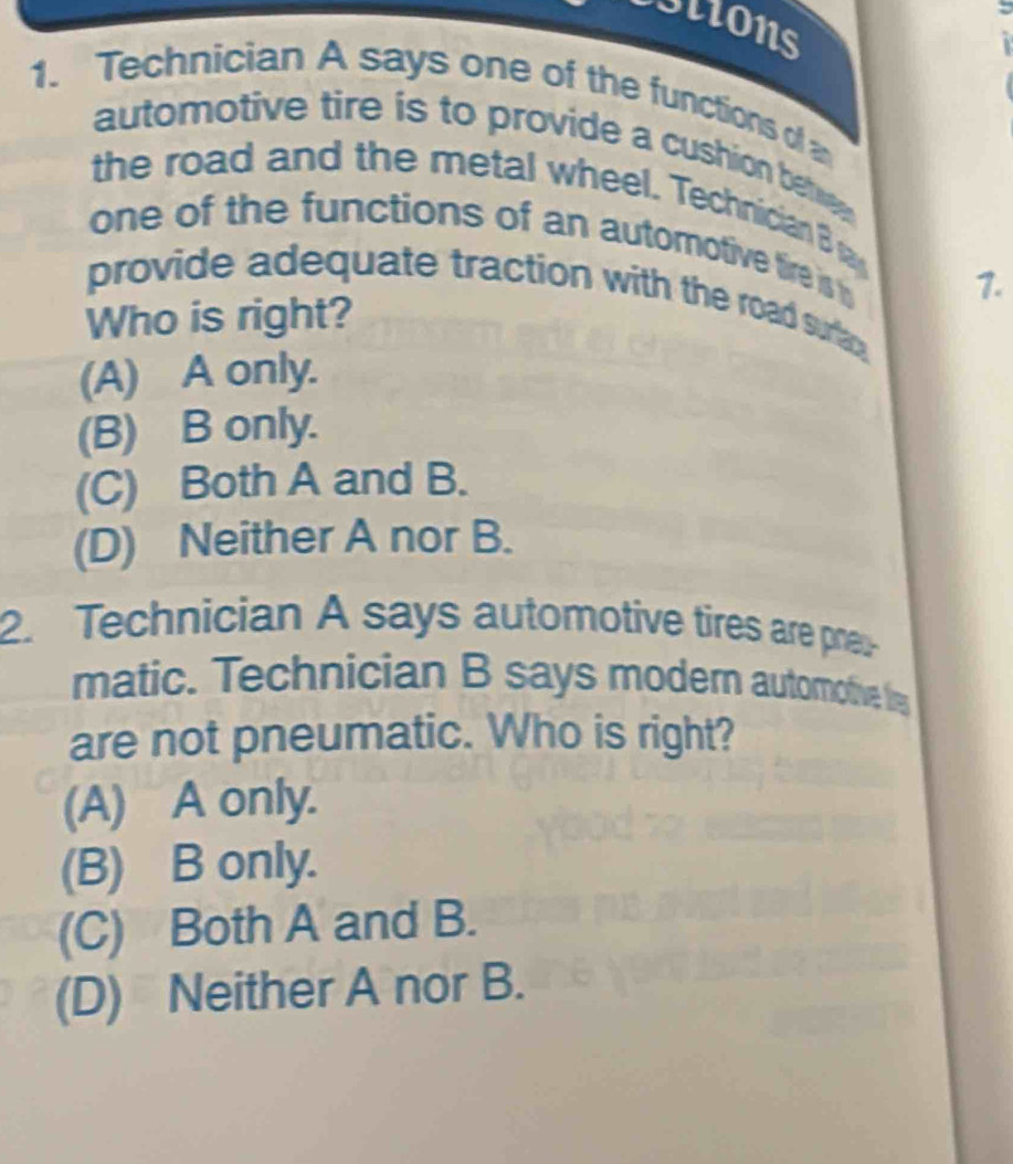 Solved: 311oNs 1. Technician A says one of the functions of a ...