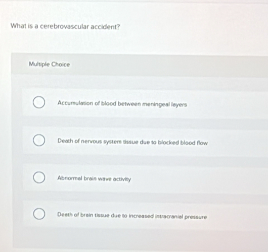 Solved: What is a cerebrovascular accident? Multiple Choice ...
