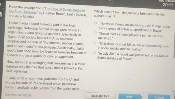 Solved: TIME REMAN 20:11 Read the excerpt from 'The Role of Social ...