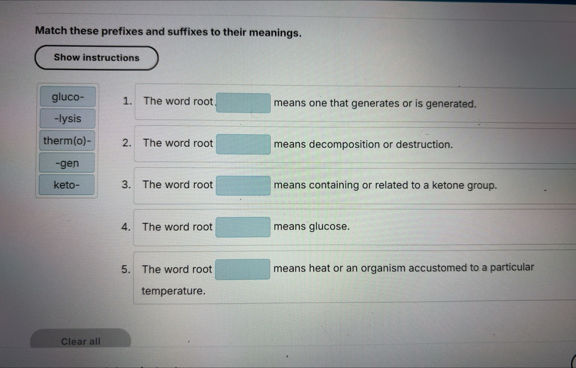 Solved: Match these prefixes and suffixes to their meanings. Show ...
