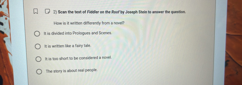 Solved: Scan the text of Fiddler on the Roof by Joseph Stein to answer ...