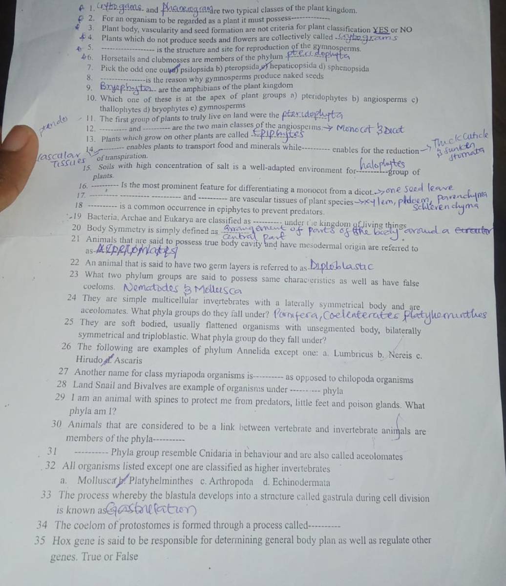 Solved: NS and are two typical classes of the plant kingdom. 2. For an ...