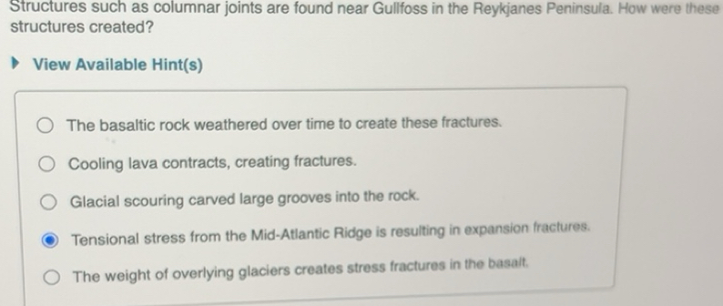 Solved: Structures such as columnar joints are found near Gullfoss in ...