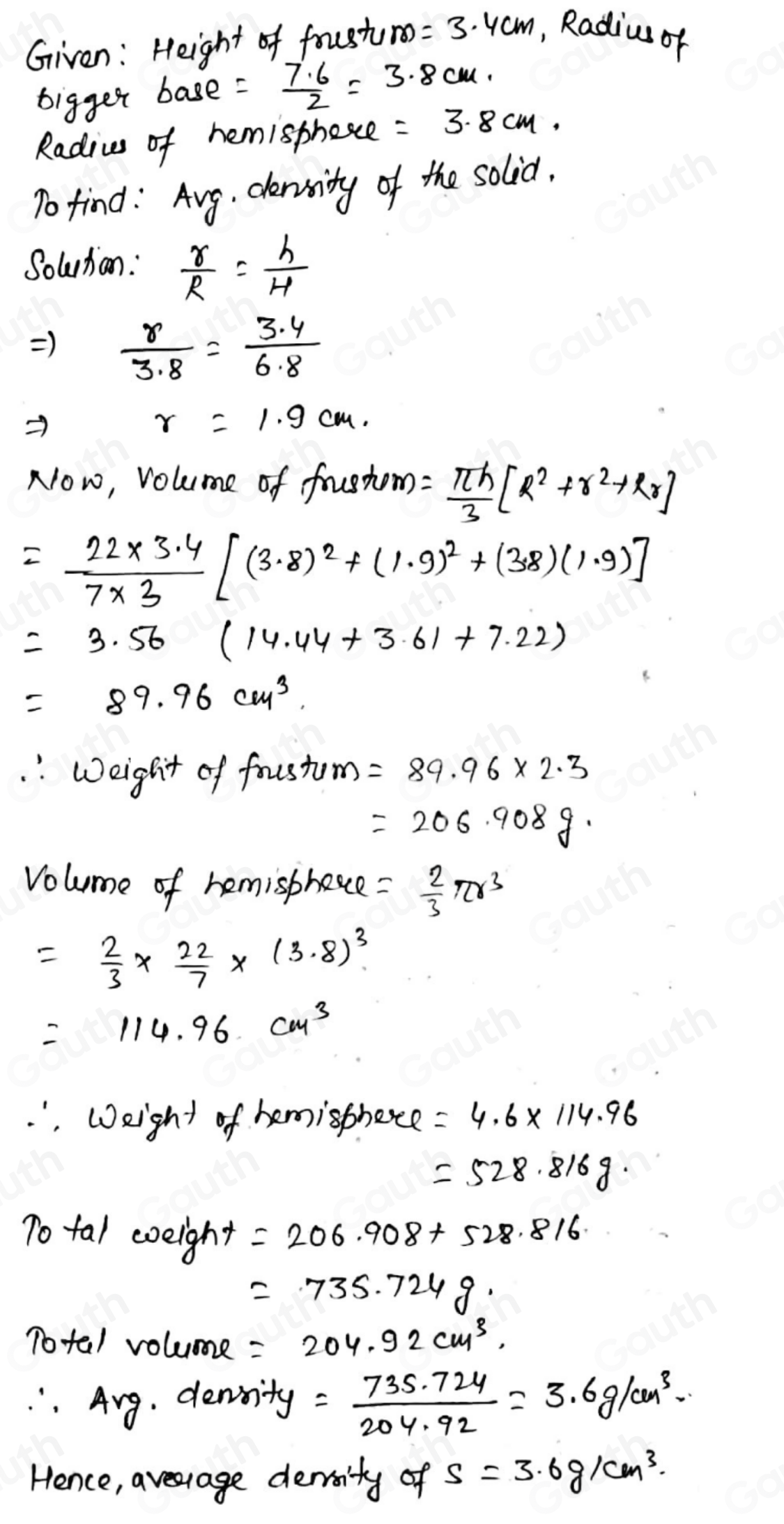 Solved: Here is a frustum of a cone. The diagram shows that the frustum ...