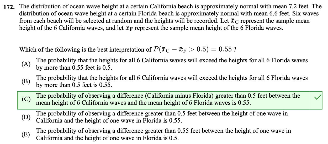Solved: The distribution of ocean wave height at a certain California ...