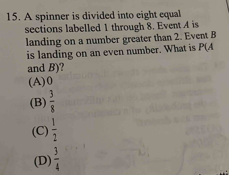 A spinner is divided into eight equal sections labelled 1 through 8 ...
