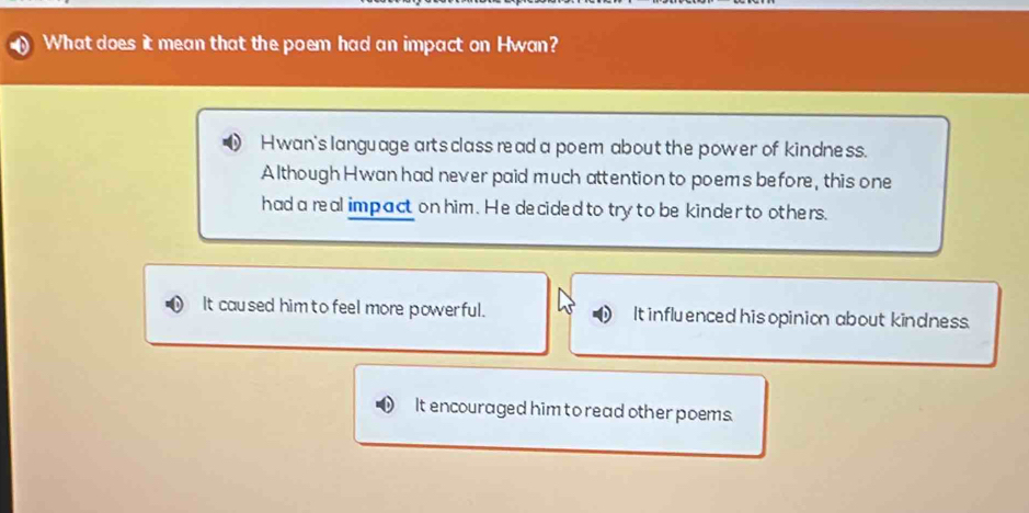 Solved: What does it mean that the poem had an impact on Hwan? Hwan's ...