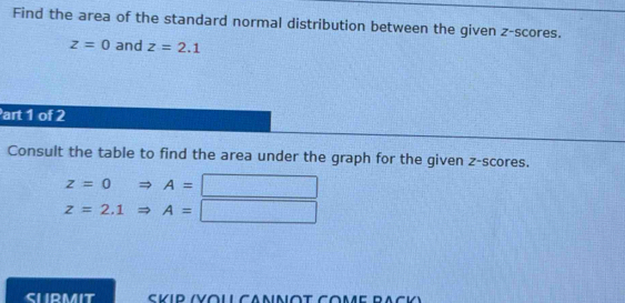 Solved: Find the area of the standard normal distribution between the ...