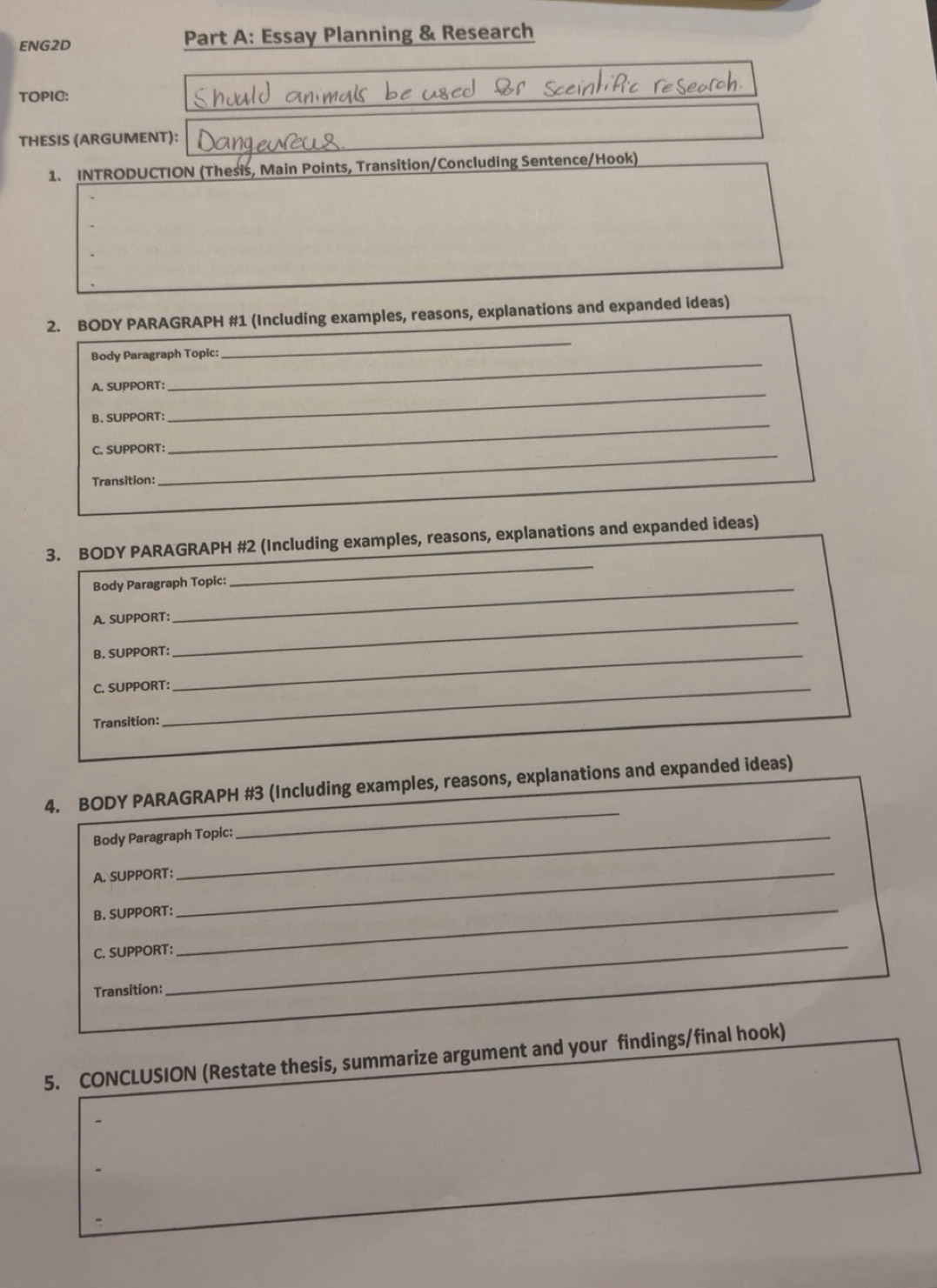Solved: ENG2D Part A: Essay Planning & Research TOPIC: THESIS (ARGUMENT ...