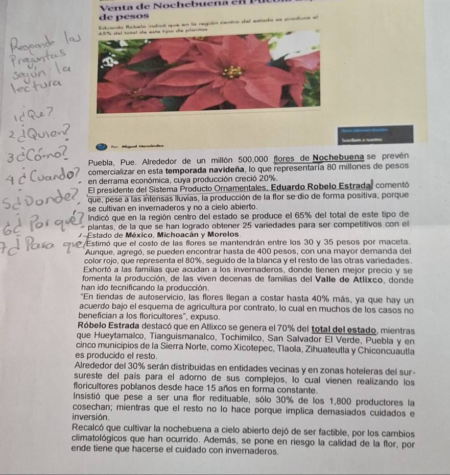 Resuelto:Venta de Nochebuena en p u el de pesos Eduardo Robelo indicó ...