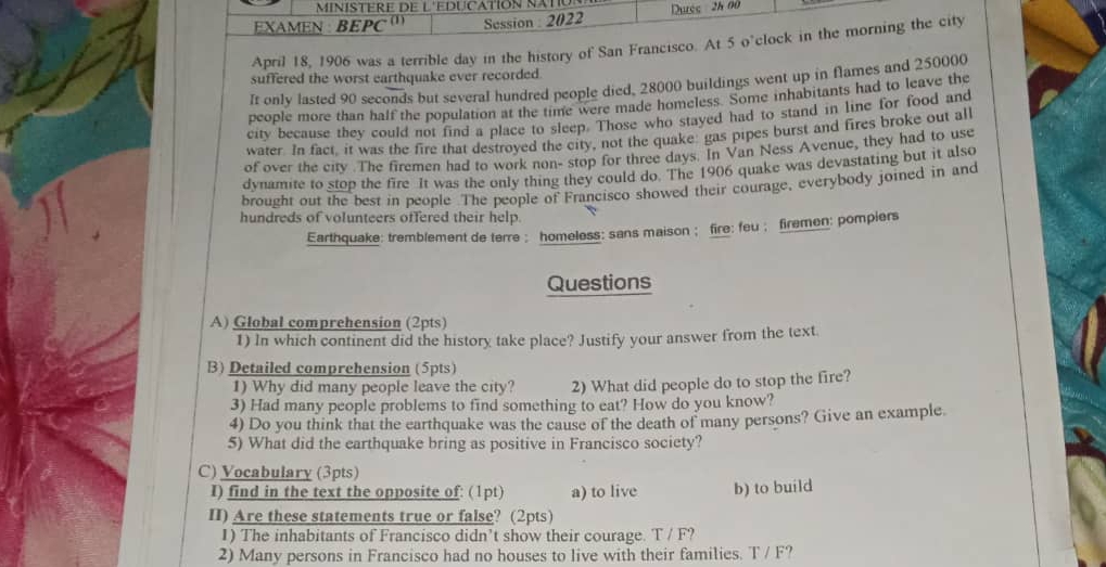 Solved: MINISTERE DE L'EDUCATION NAT EXAMEN :BEPC () Session : 2022 ...