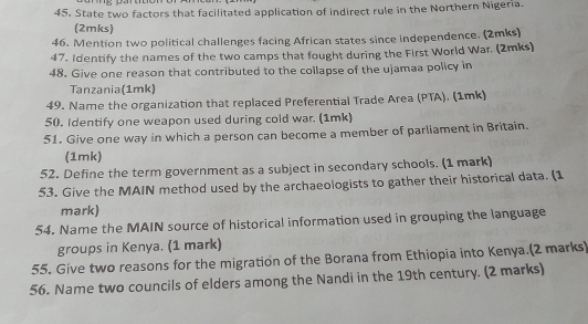 Solved: State two factors that facilitated application of indirect rule ...
