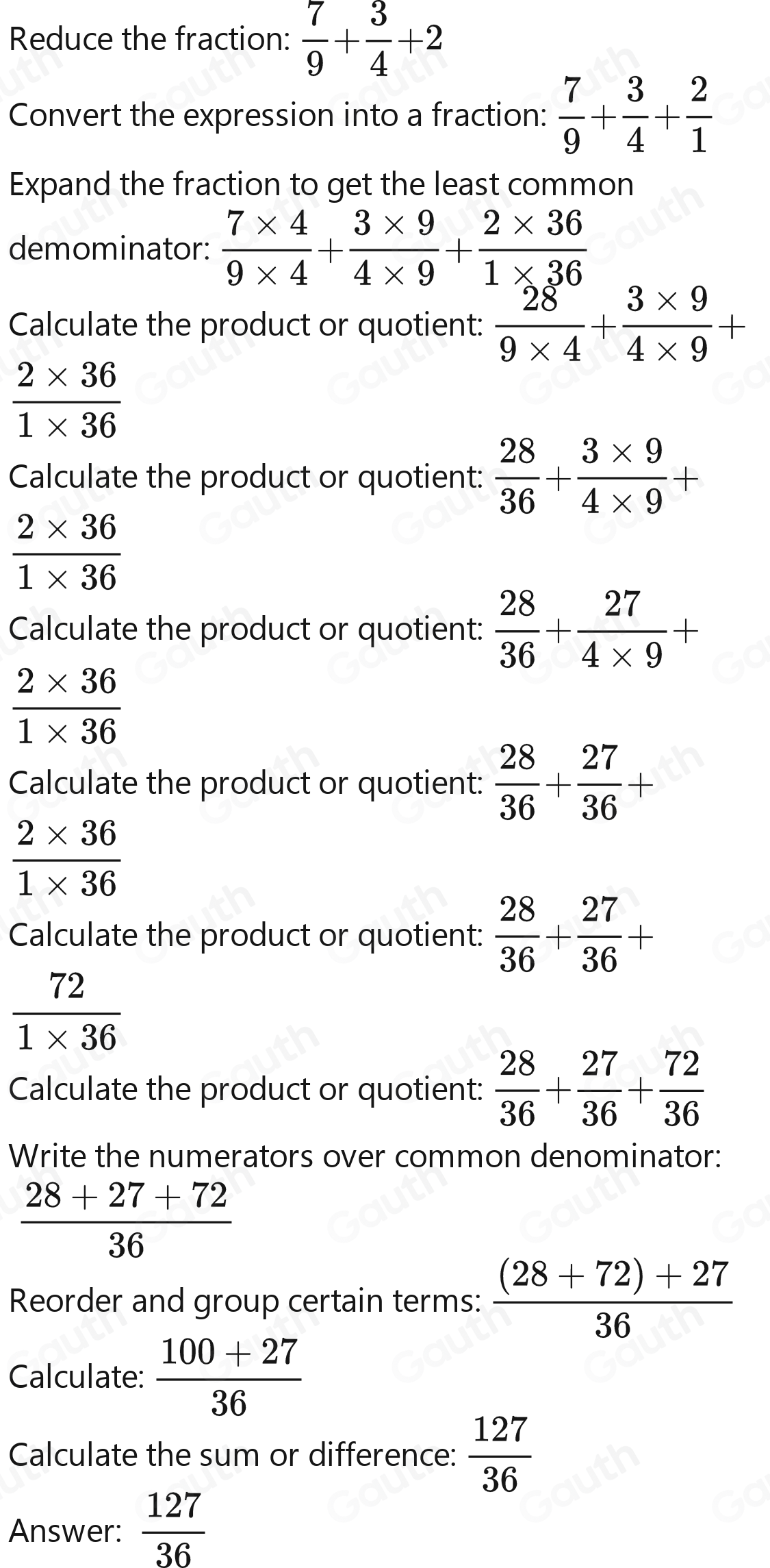 Solved: Add the following fractions 7/9 + 6/8 + 6/3 [Math]