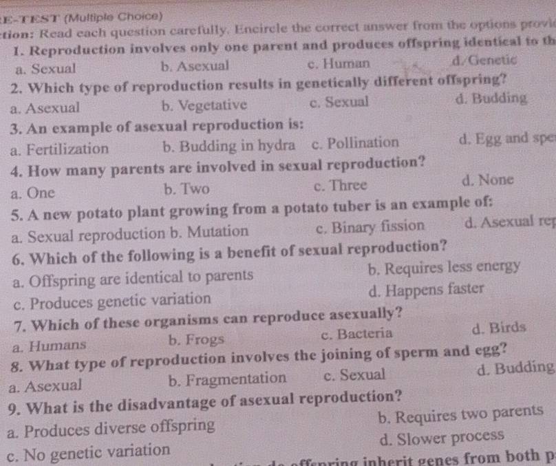Solved: E-TEST (Multiple Choice) tion: Read each question carefully ...