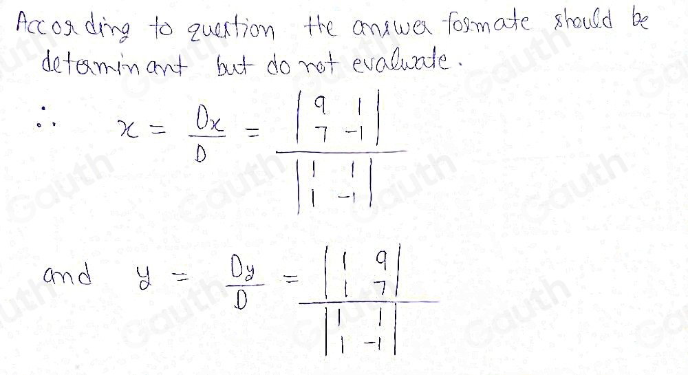 Solved: Solve the system of equations using Cramer's Rule if it is applicable. beginarrayl x+y=9 ...