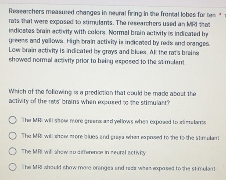 Gelöst:Researchers measured changes in neural firing in the frontal ...