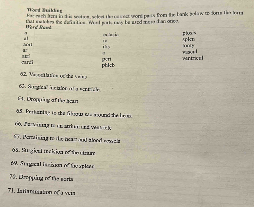 Solved: Word Building For each item in this section, select the correct ...