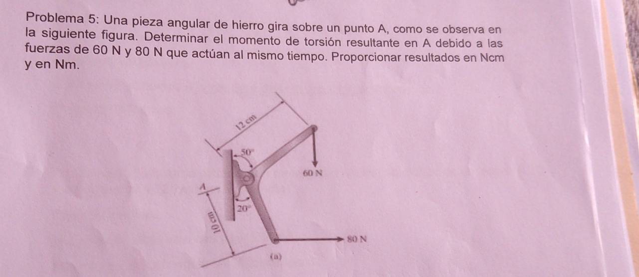 Resuelto:Problema 5: Una pieza angular de hierro gira sobre un punto A ...