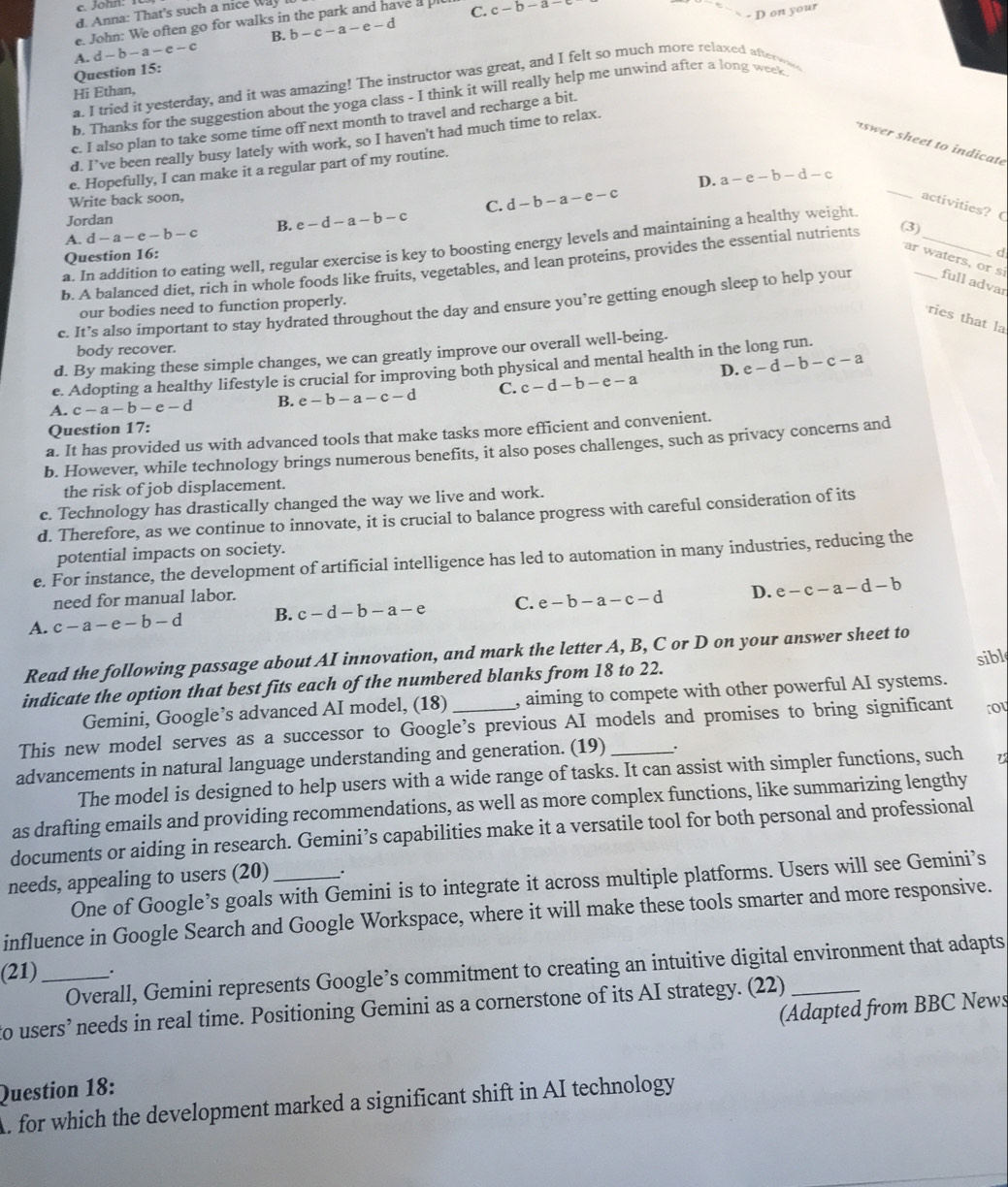 Giải quyết:John: D ony d. Anna: That's such a nice Way e. John: We ...