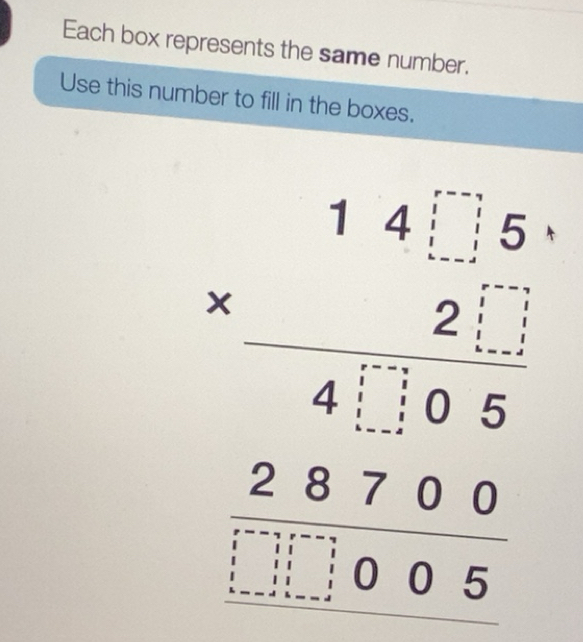 تم الحل:Each box represents the same number. Use this number to fill in ...