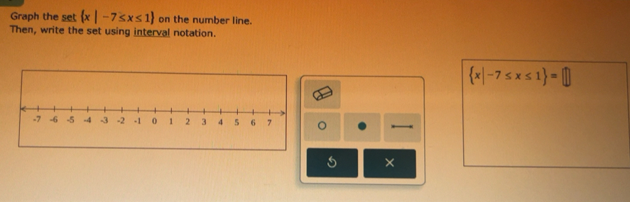 Solved: Graph the set x|-7≤ x≤ 1 on the number line. Then, write the ...