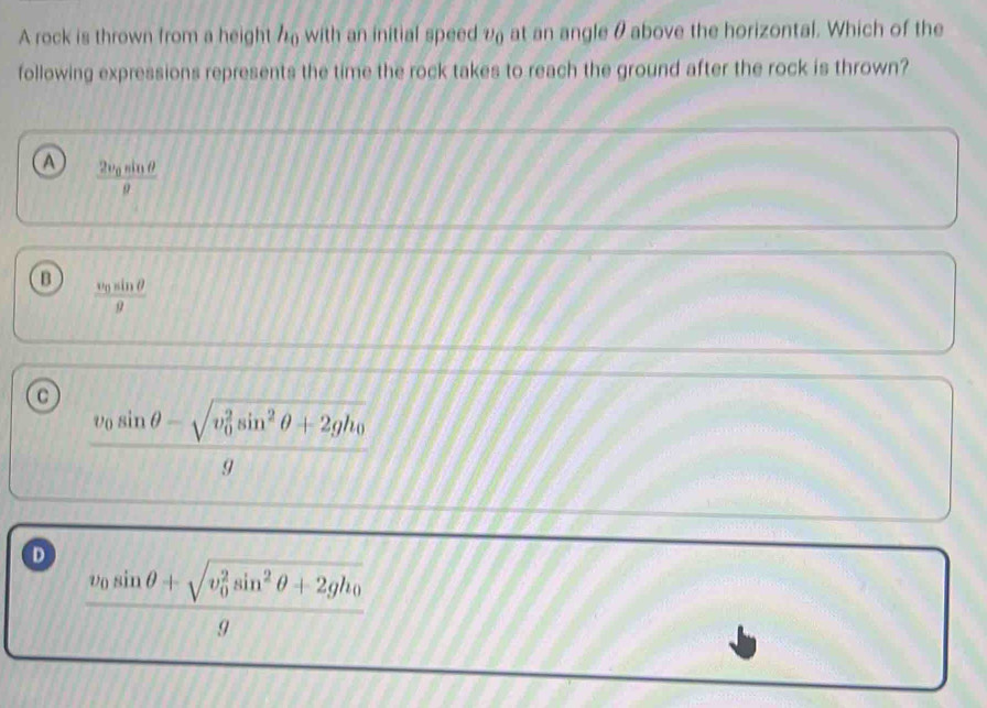 Solved: A rock is thrown from a height h_0 with an initial speed υ at ...