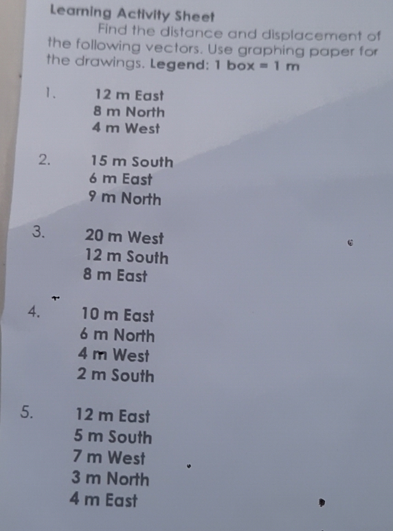 Solved: Learning Activity Sheet Find the distance and displacement of ...