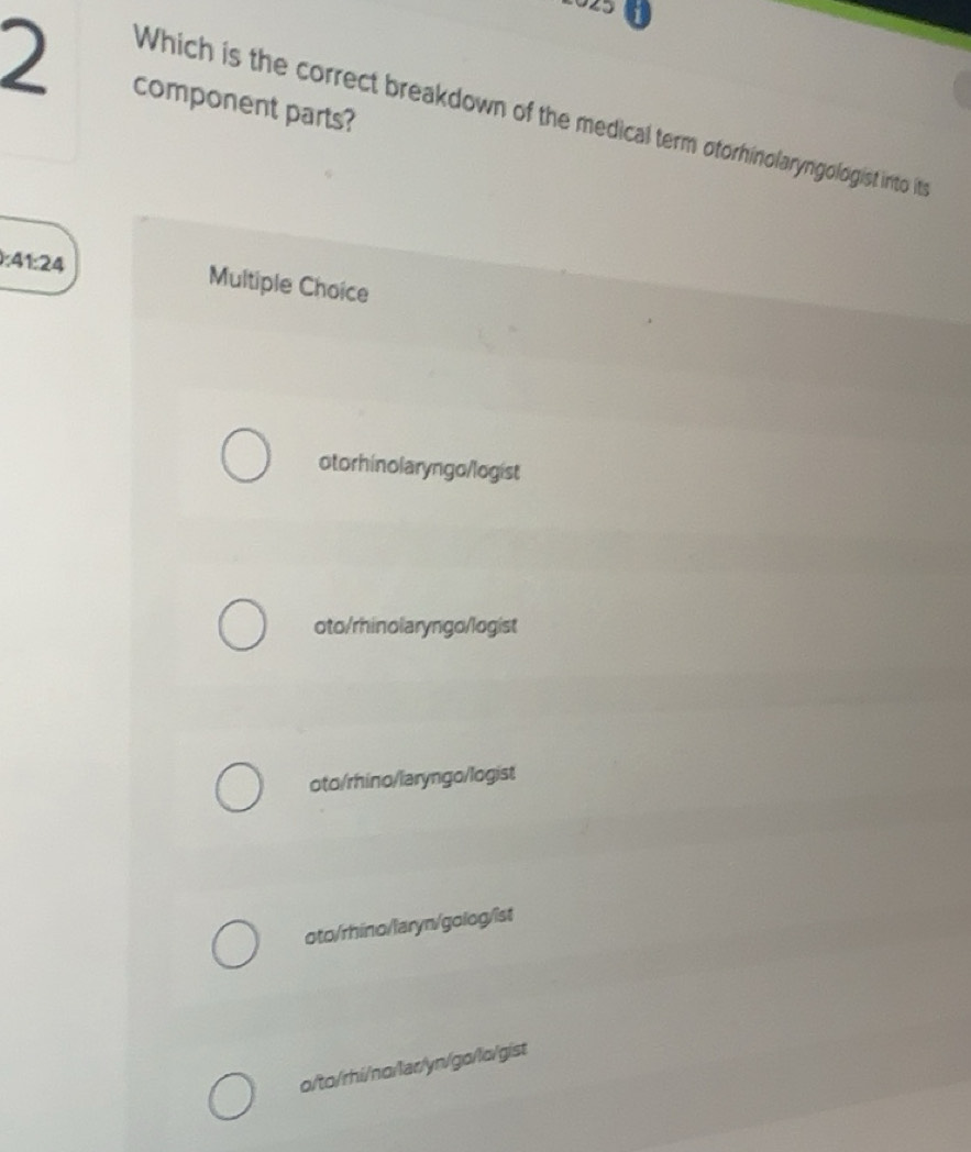 Solved: component parts? Which is the correct breakdown of the medical ...