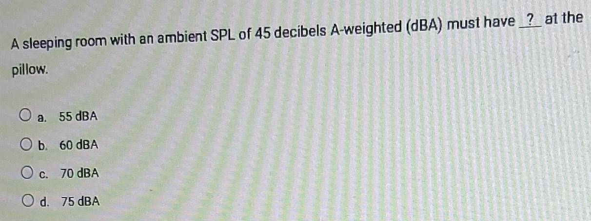 Solved: A sleeping room with an ambient SPL of 45 decibels A-weighted ...