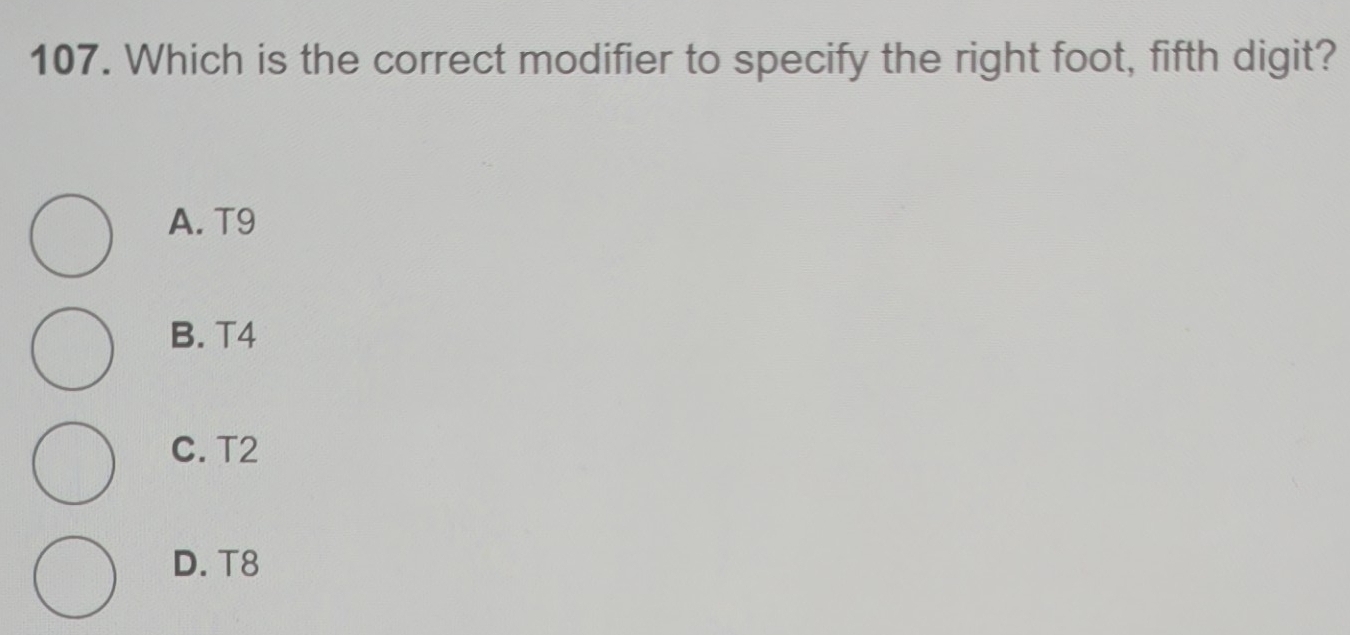 Solved: Which is the correct modifier to specify the right foot, fifth ...