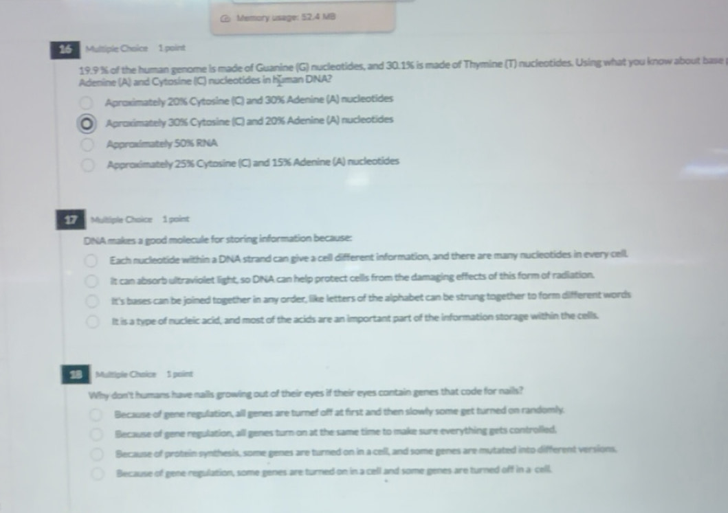 Solved: ( Memory usage: 52.4 MB 16 Multiple Choice 1 point 19.9 % of ...