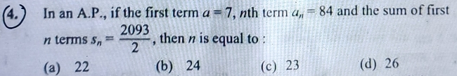 Solved: ) In an A. P., if the first term a=7 , nth term a_n=84 and the ...