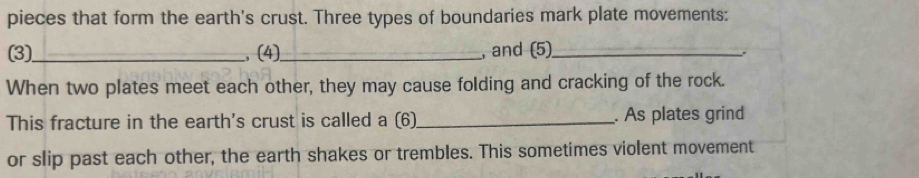 Solved: pieces that form the earth's crust. Three types of boundaries ...