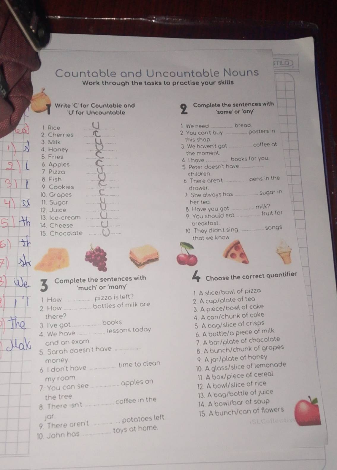 Resuelto:Countable and Uncountable Nouns Work through the tasks to practise your skills Write 'C'