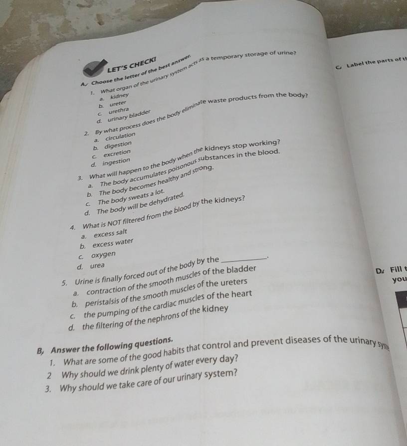 Solved: Label the parts of t LET'S CHECKI A Choose the letter of the ...