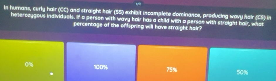 Solved: 6/11 In humans, curly hair (CC) and straight hair (SS) exhibit ...