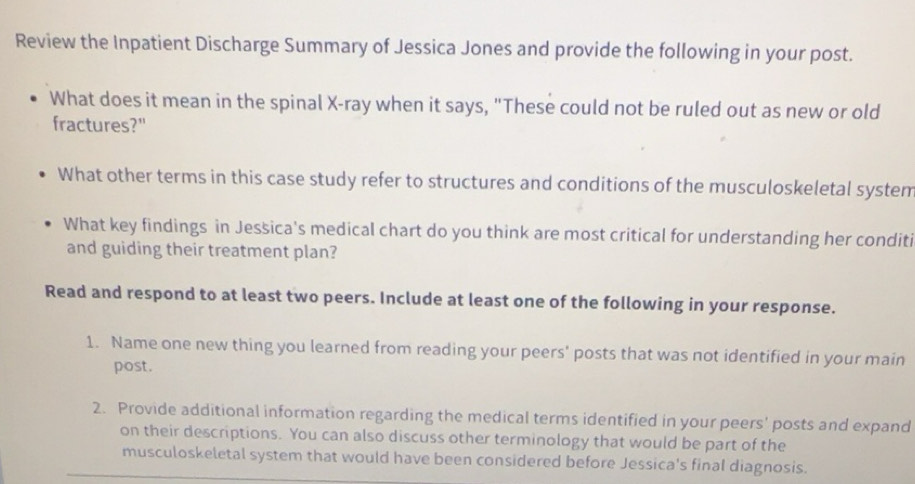 Solved: Review the Inpatient Discharge Summary of Jessica Jones and ...