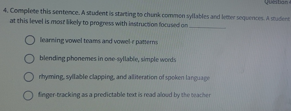 Solved: Complete this sentence. A student is starting to chunk common ...