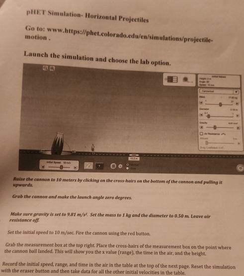 Solved: pHET Simulation- Horizontal Projectiles Go to: www.https://phet ...