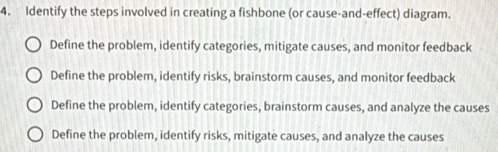 Solved: Identify the steps involved in creating a fishbone (or cause ...