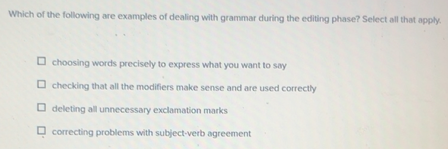 Solved: Which of the following are examples of dealing with grammar ...