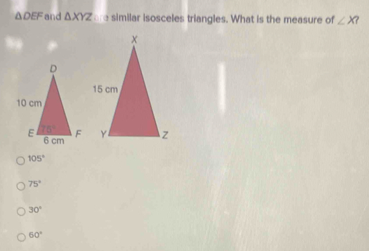 Solved: DEF and XYZ are similar isosceles triangles. What is the ...