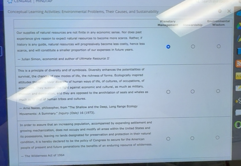 Solved: CENGAGE MINDTAP Conceptual Learning Activities: Environmental ...