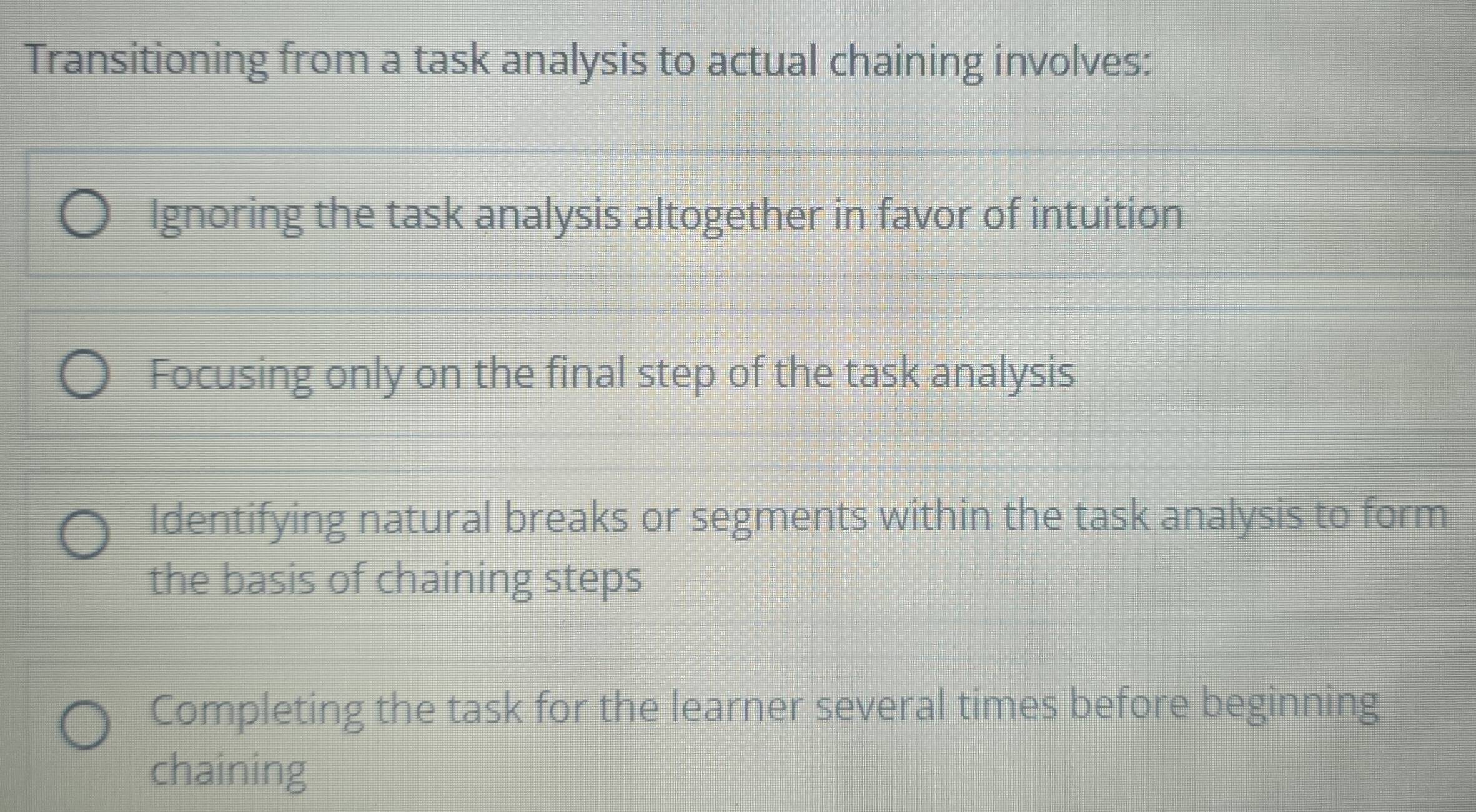 Solved: Transitioning from a task analysis to actual chaining involves ...