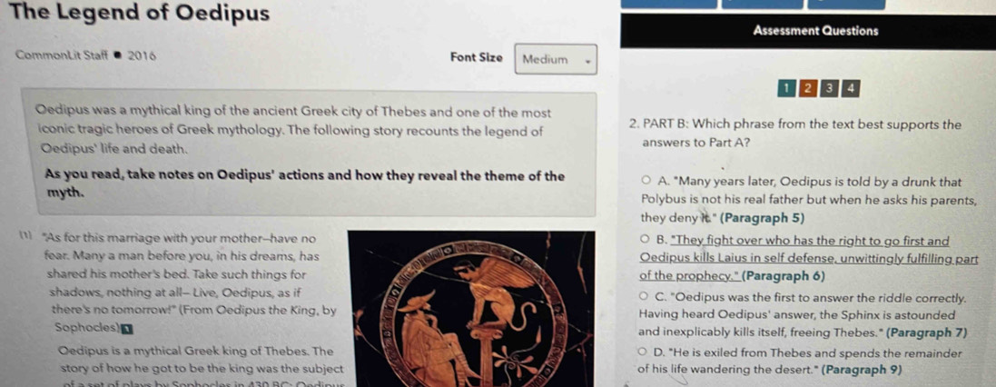 Solved: The Legend of Oedipus Assessment Questions CommonLit Staff 2016 ...
